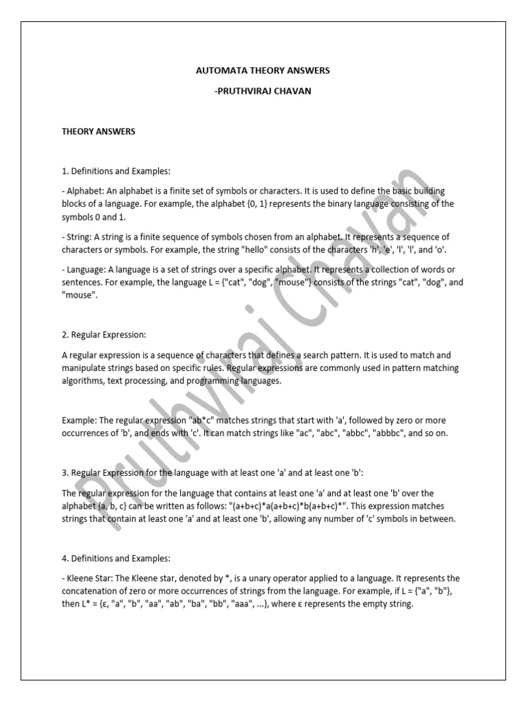 Automata Theory Answers | PDF | Parsing | Syntax (Logic) Automata Theory Answers | PDF | Parsing | Syntax (Logic)