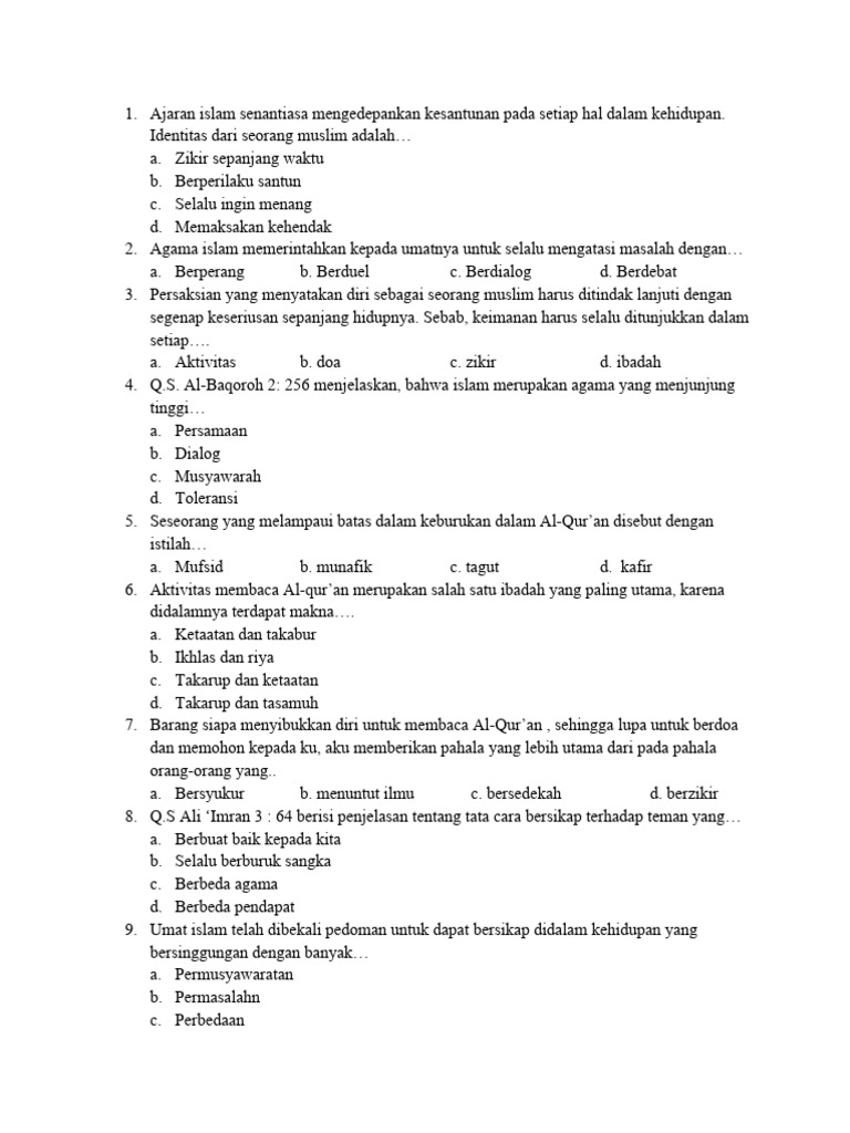 Soal Pai KLS 5 | PDF | Agama & Spiritualitas