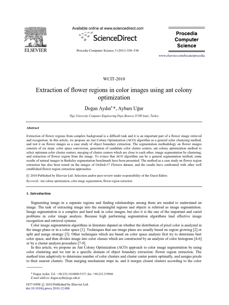 Extraction of Flower Regions in Color Images Using Ant Colony Optimization | PDF | Image ...