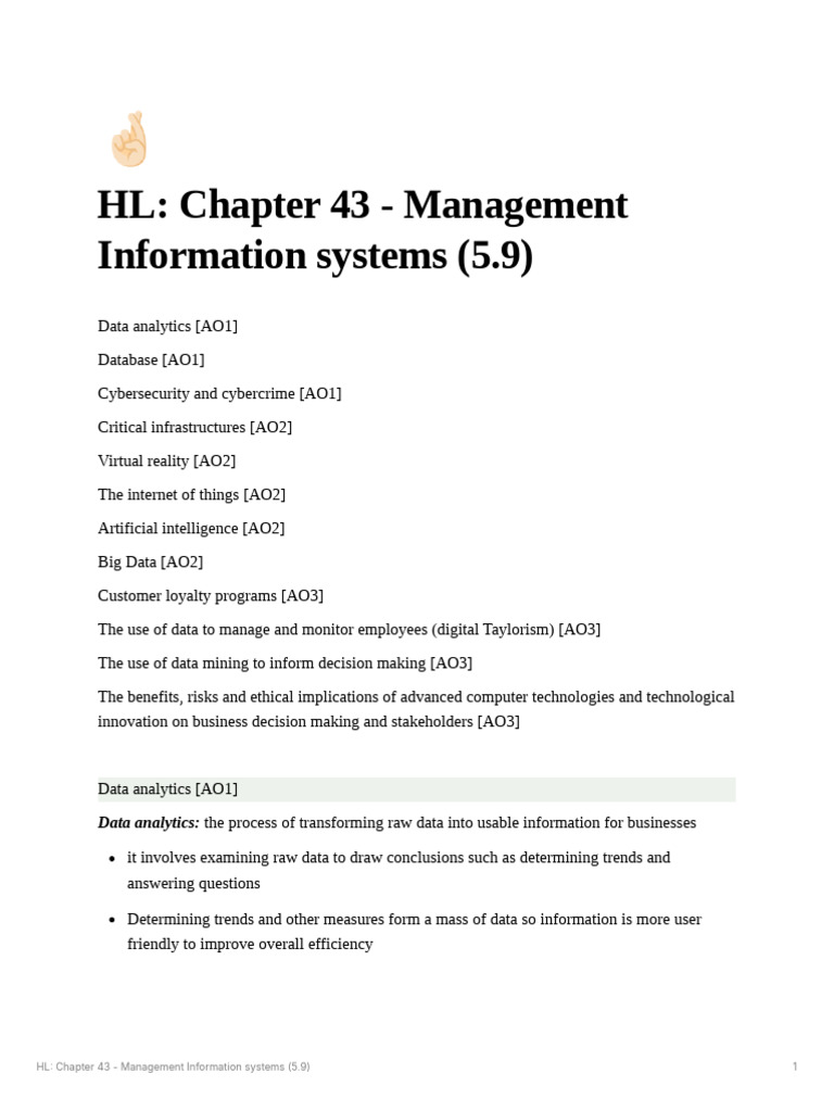 HL Chapter 43 - Management Information Systems (5.9) | PDF | Cloud Computing | Analytics
