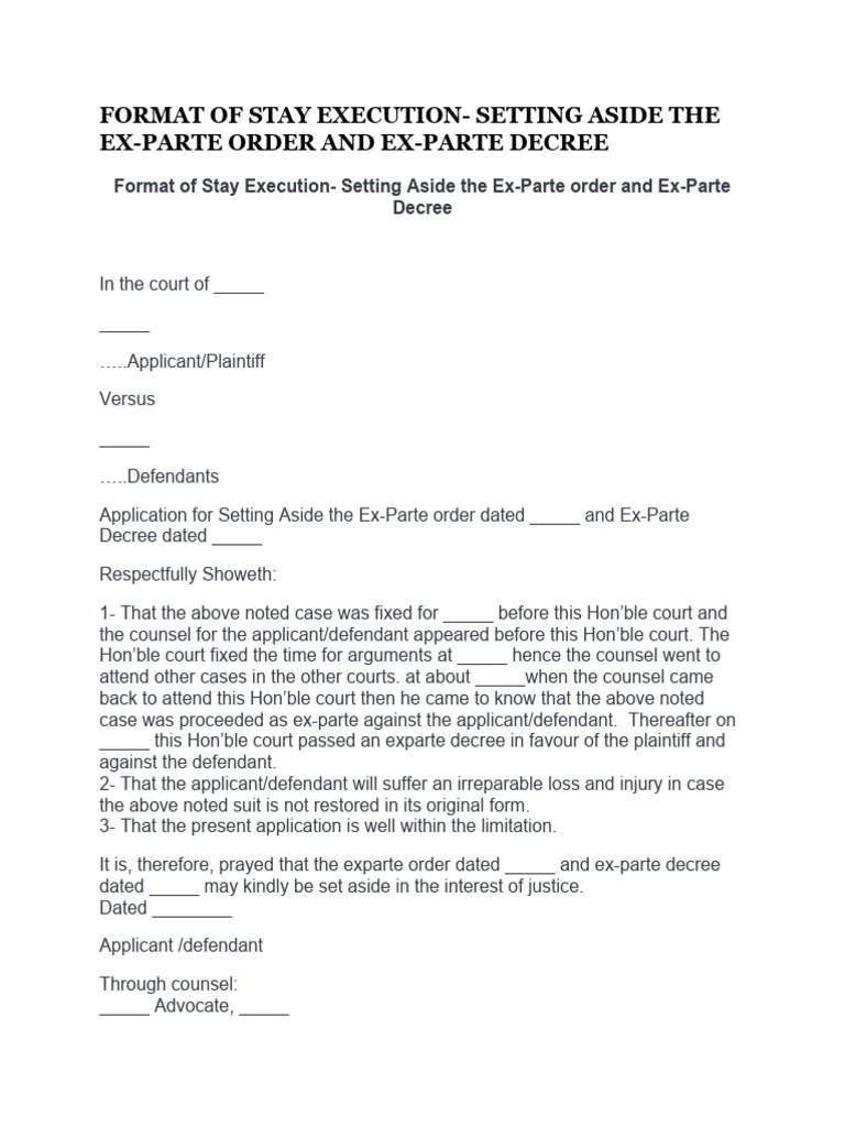 Stay Execution Application Format | PDF