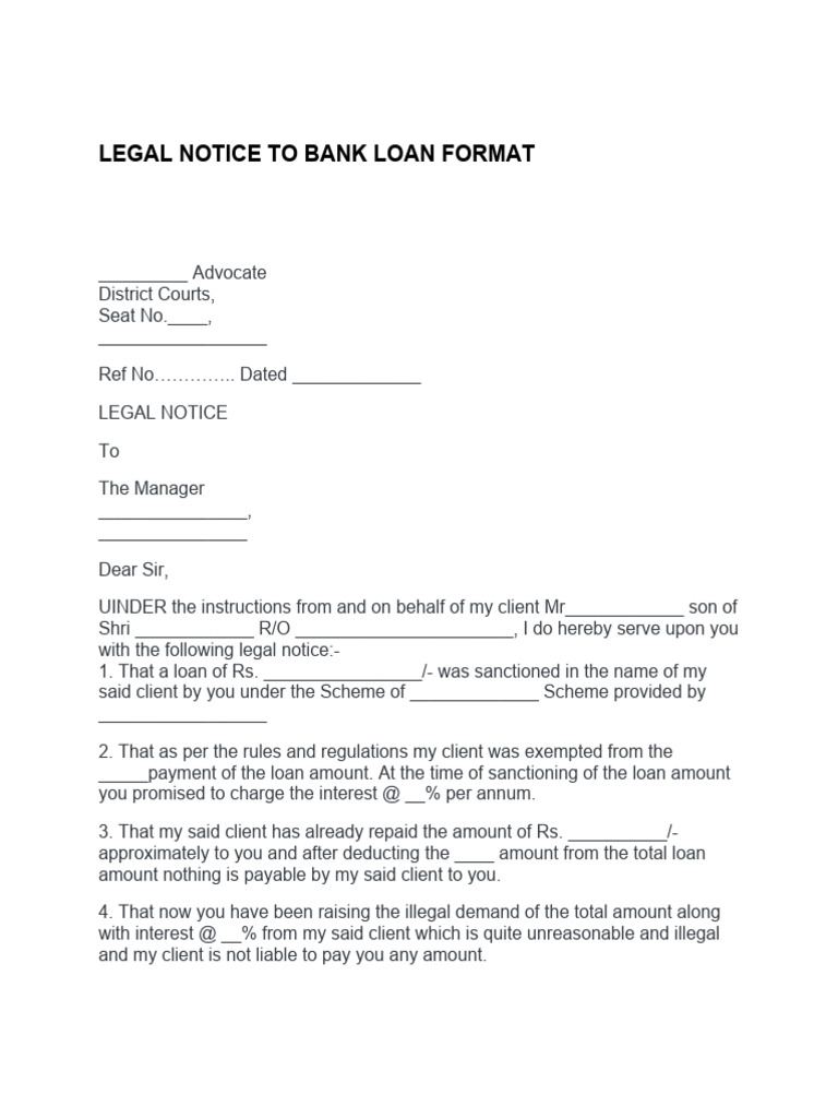Legal Notice To Bank Loan Format | PDF