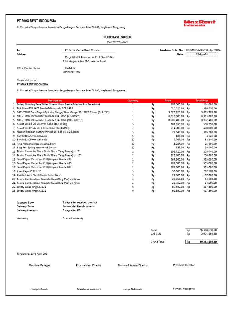 Purchase Order for Welding Supplies | PDF