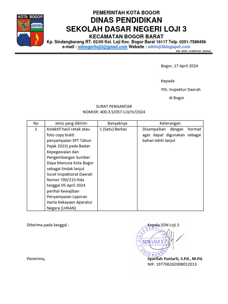 BUKTI LAPOR SPT TH 2023 - SDN Loji 3 - OK | PDF