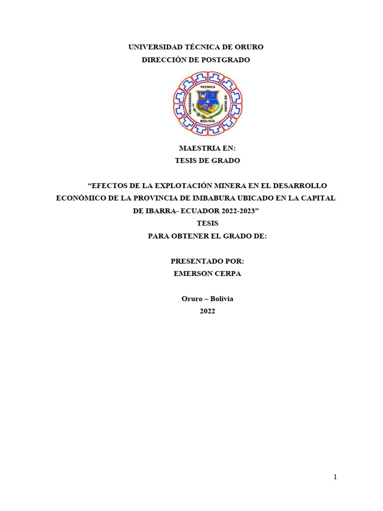 AVANCE EMERSON SERPA ultimas correciones | PDF | Minería | Ecuador AVANCE EMERSON SERPA ultimas correciones | PDF | Minería | Ecuador