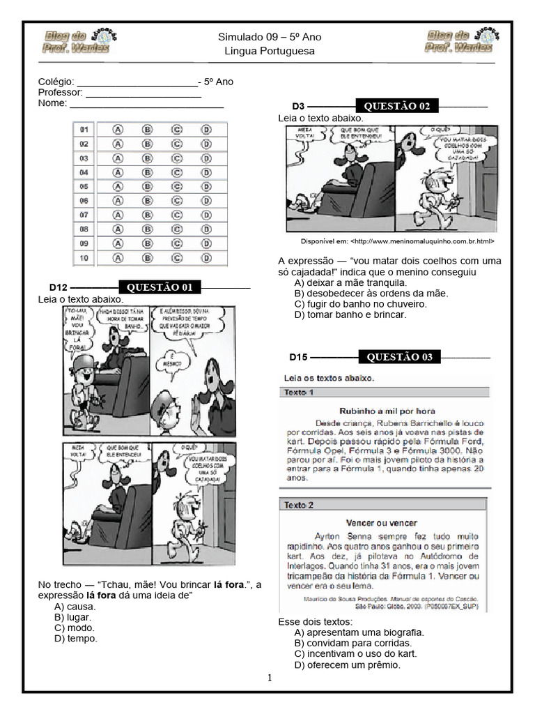 Simulado 9 LP 5º ano | PDF | Umidade | Calor