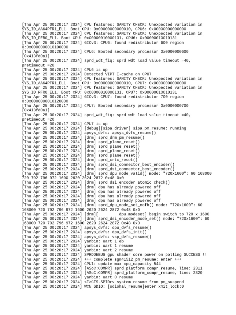 Standby Kernel Log 2024 0425 002044 | PDF | Cpu Cache | Booting