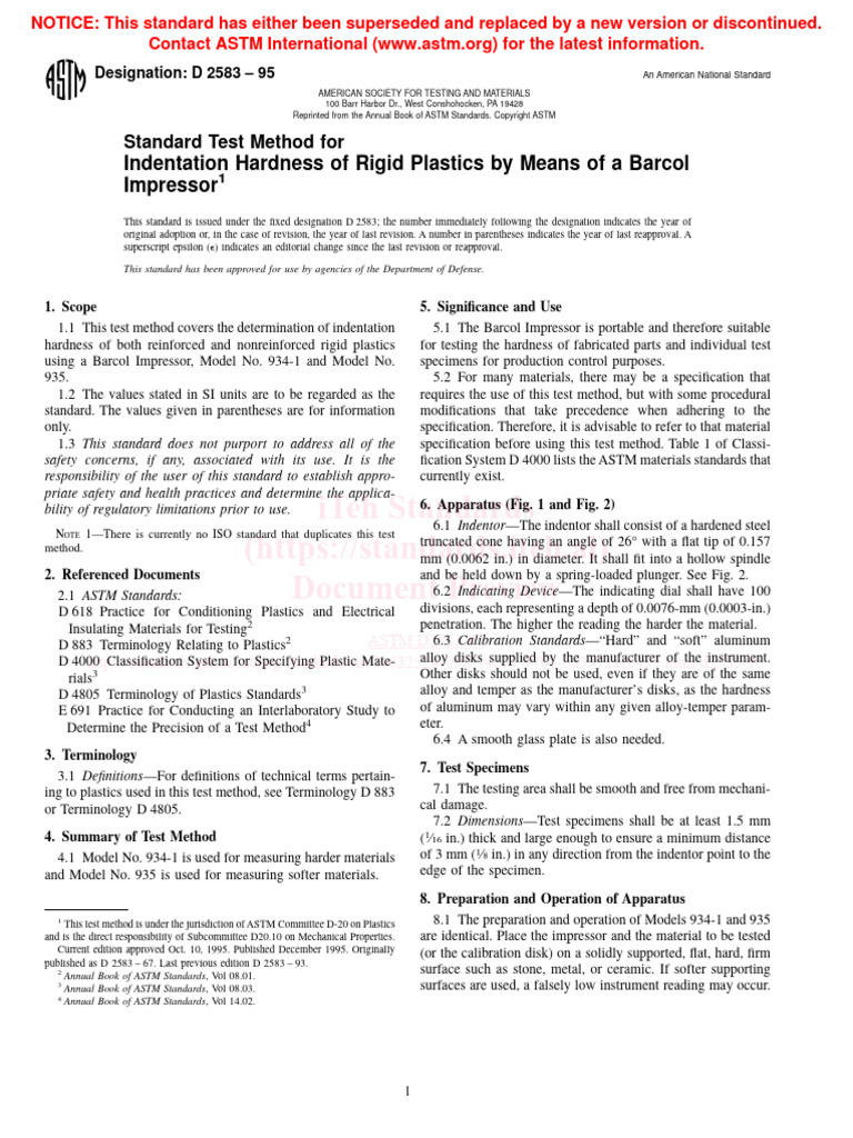 ASTM-D2583-95 | PDF | Hardness | Secondary Sector Of The Economy