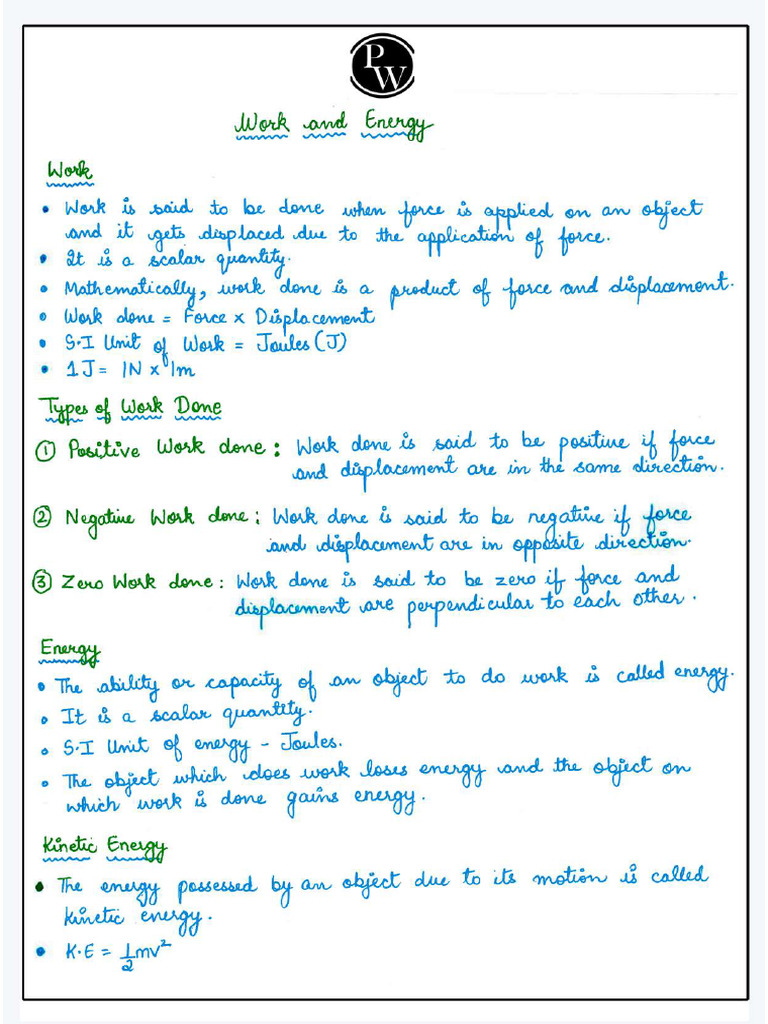 Work & Energy - Handwritten Notes | PDF