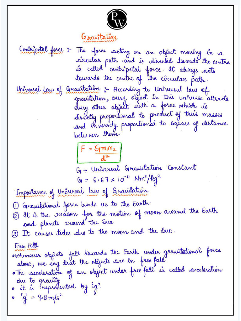 Gravitation - Handwritten Notes | PDF