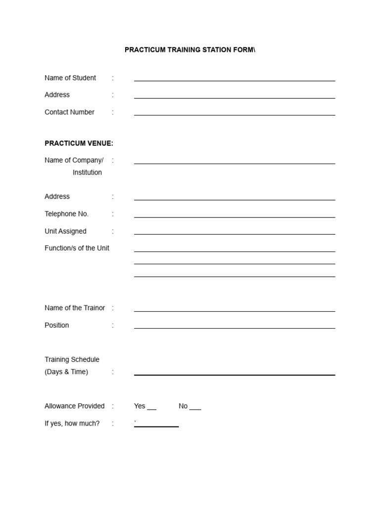 Practicum Training Station Form | PDF | Career & Growth