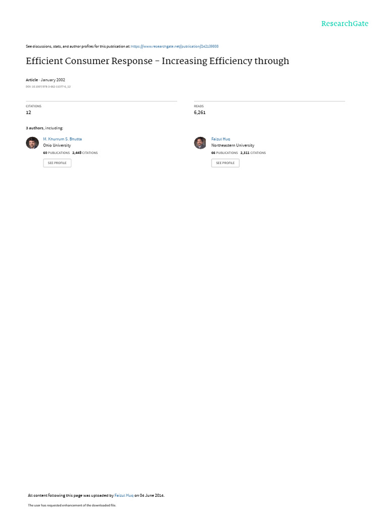 Efficient Consumer Response - Increasing Efficienc | PDF | Inventory | Supply Chain