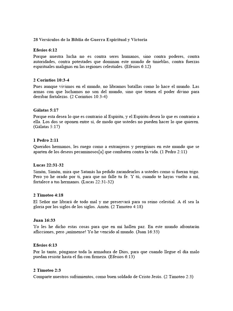 28 Versículos de La Biblia de Guerra Espiritual y Victoria | PDF | Cristo (título) | Creencia ...