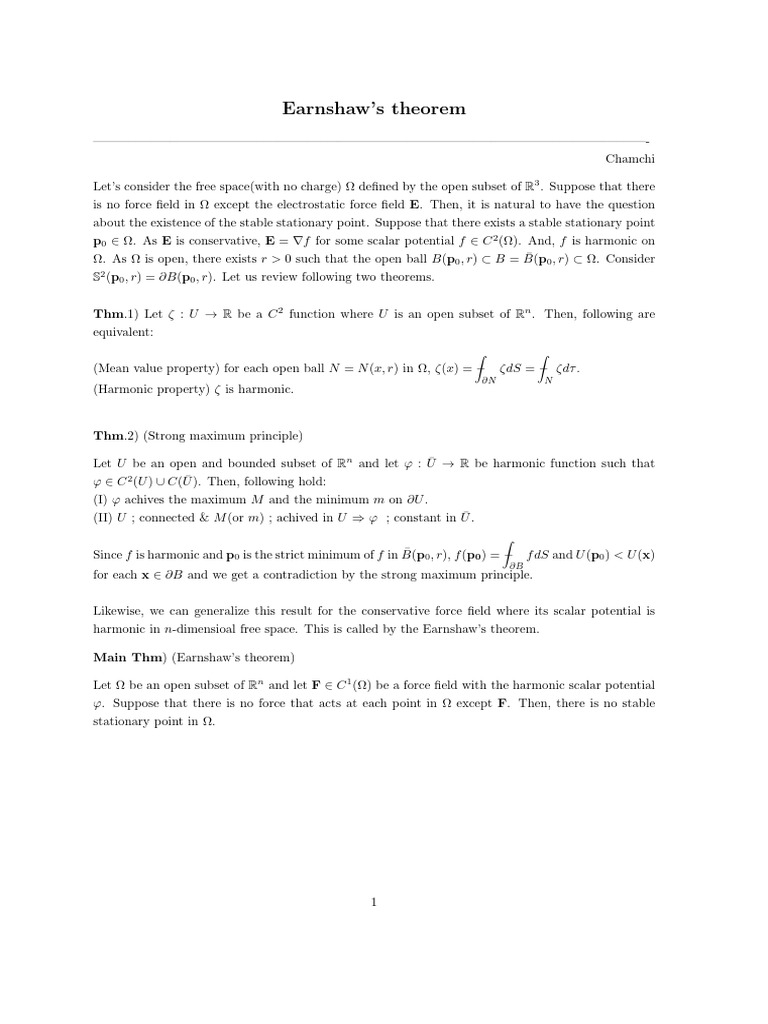 Physics Students: Earnshaw's Theorem | PDF
