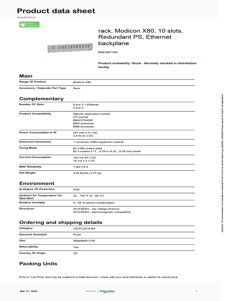 Schneider Electric - Modicon-X80-modules - BMEXBP1002 | PDF ...