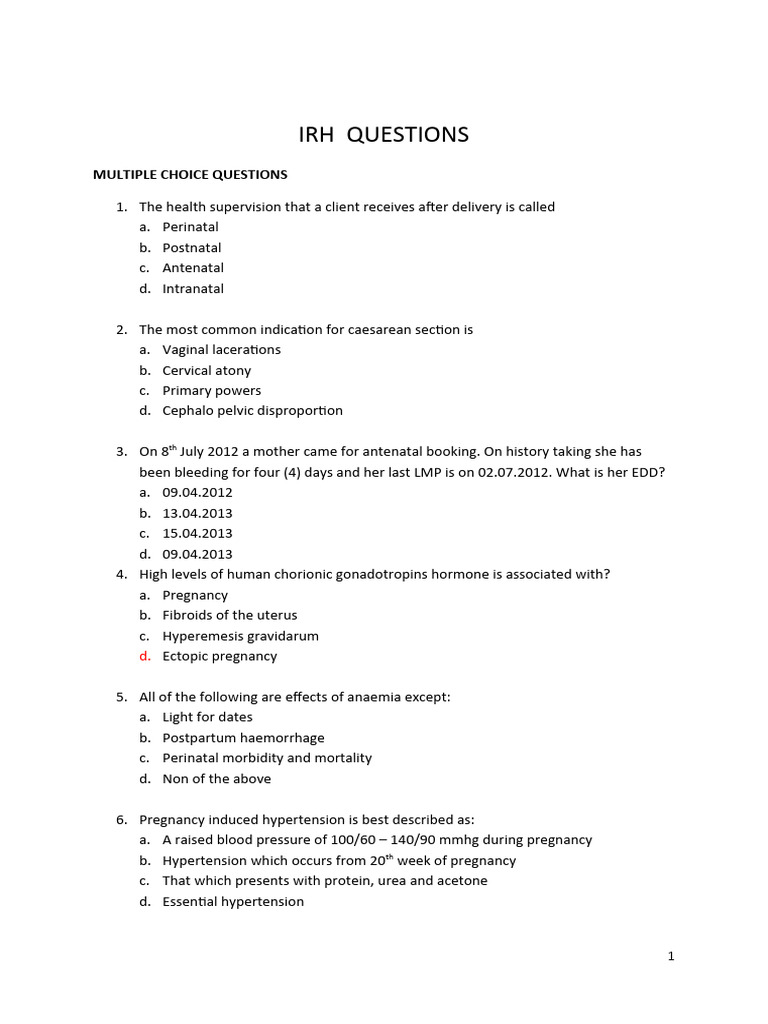 Irh Questions-1-1 | PDF | Childbirth | Pregnancy