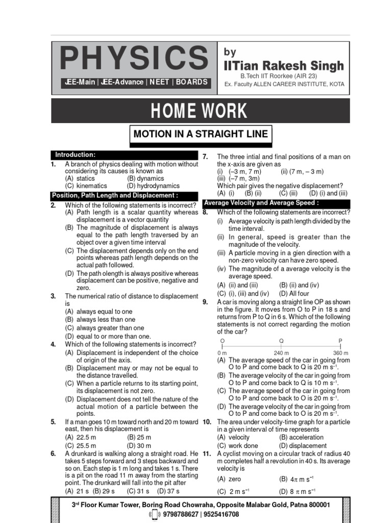 Physics Homework: Straight Line Motion | PDF | Acceleration | Speed