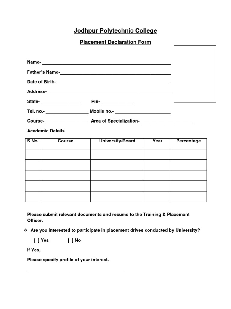Placement Declaration Form | PDF