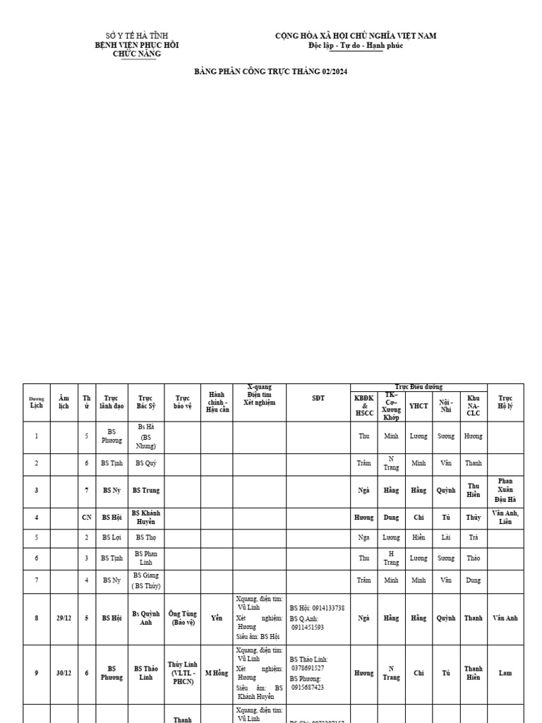 Lich Truc Thang 2.2024 (Thang Tet) | PDF