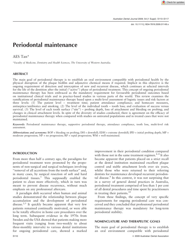 Australian Dental Journal - 2009 - Tan - Periodontal Maintenance | PDF ...