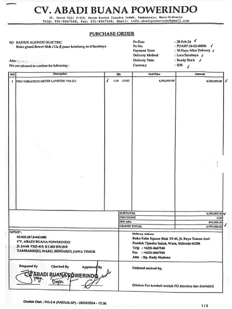 PO CV Abadi Buana Powerindo | PDF