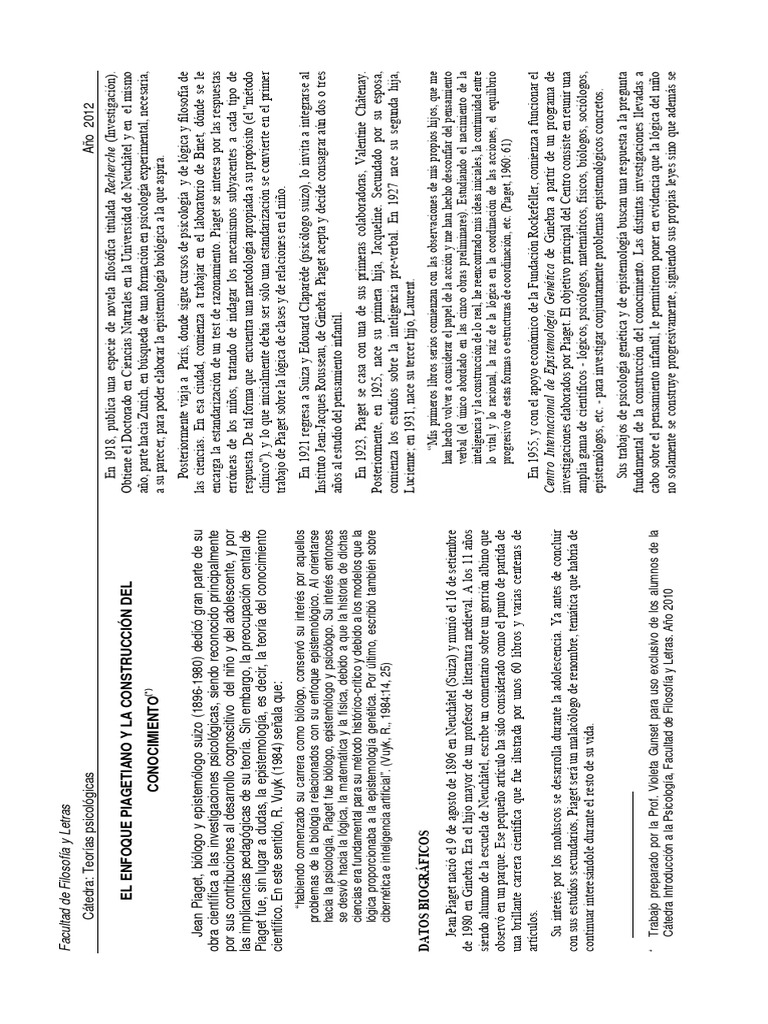 Editado - 5 - Ficha Piaget | PDF | Conocimiento | Sicología