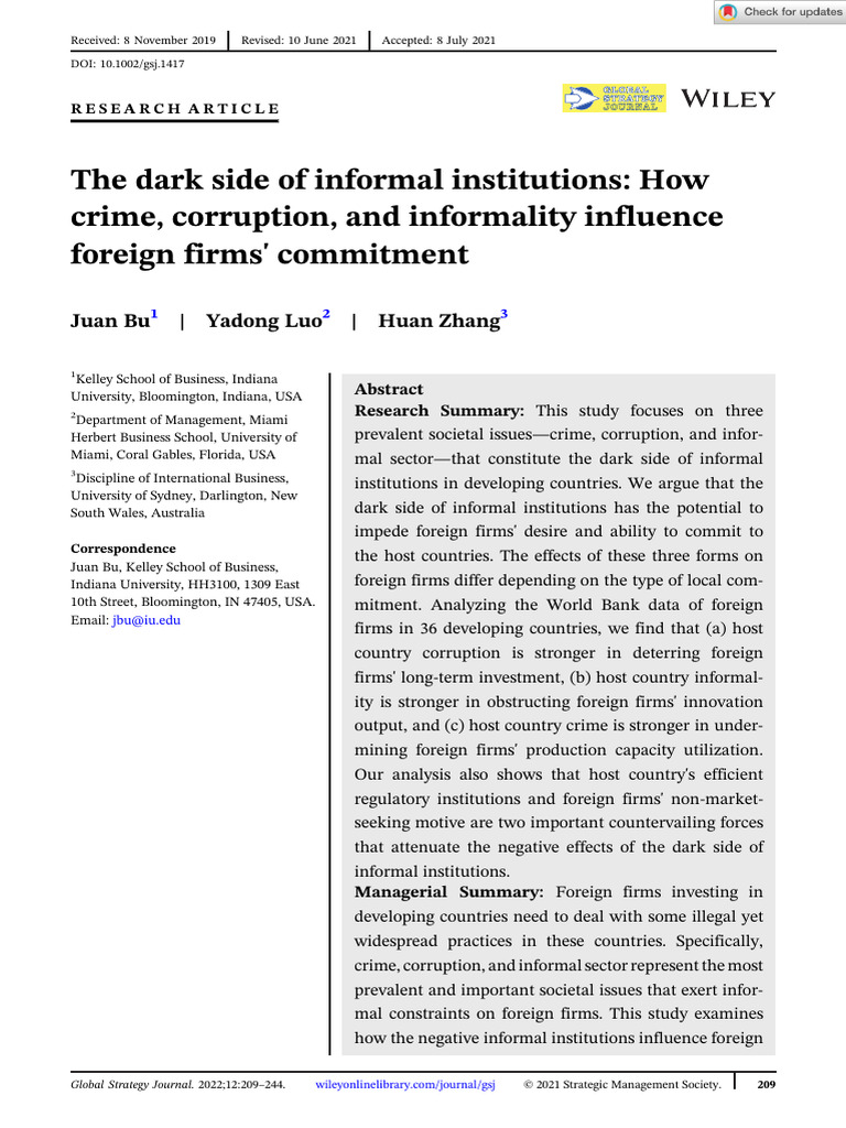 Global Strategy Journal - 2021 - Bu - The Dark Side of Informal ...