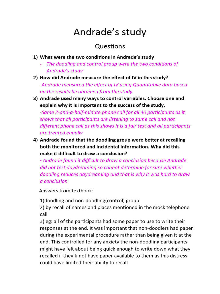 Andrade's Doodling Study Analysis | PDF