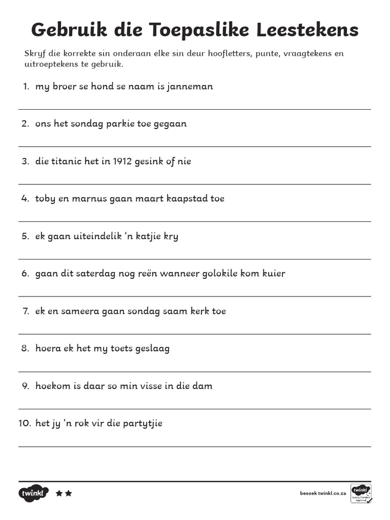 Za HL 303 Gebruik Die Toepaslike Leestekens in Sinne Aktiwiteit - Ver ...