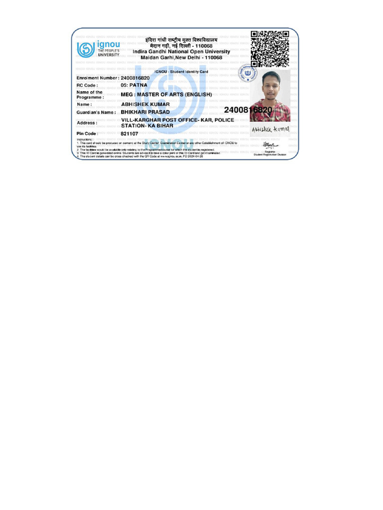 Ignou Student Id Card | PDF