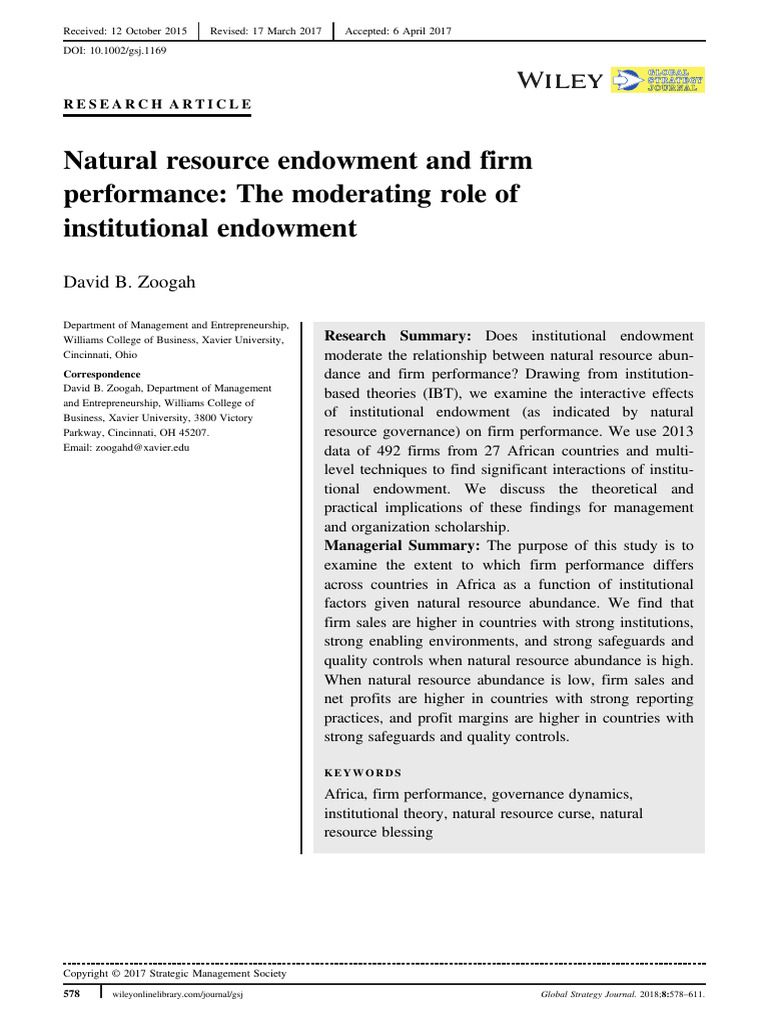 Global Strategy Journal - 2017 - Zoogah - Natural Resource Endowment ...