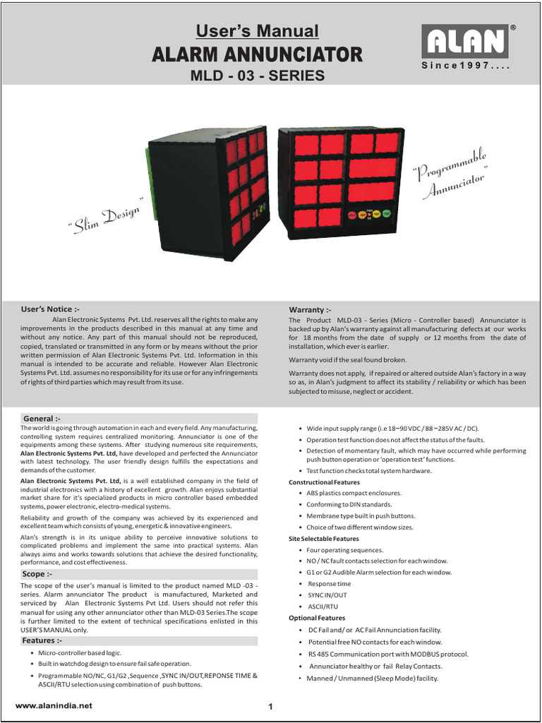 MLD-03 Series Annunciator User Manual | PDF | Relay | Switch