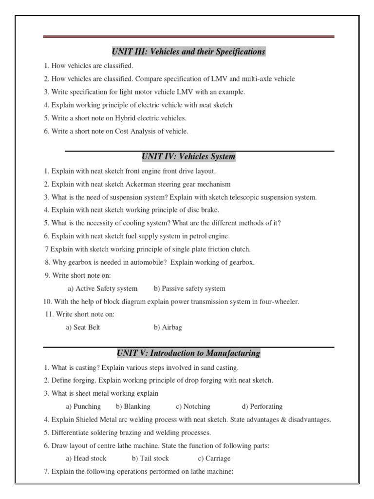 Unitwise Question Bank SME N | PDF | Vehicles | Welding