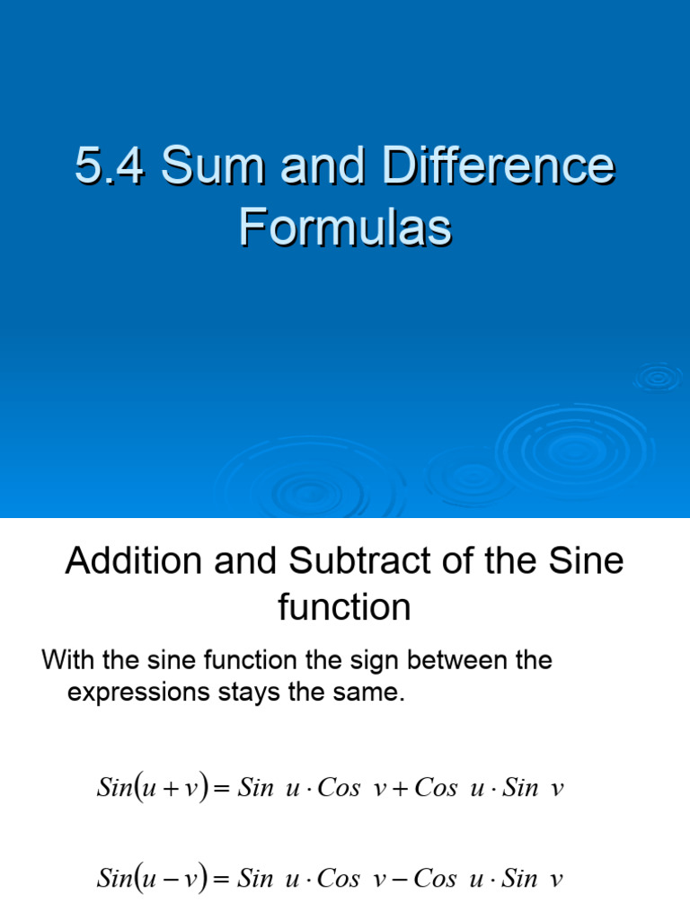Sum and Difference Formulas | PDF | Trigonometric Functions | Geometry