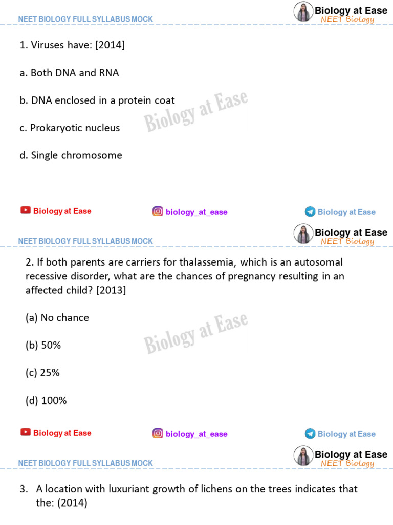 Neet Biology Full Syllabus Mock Exam Pdf Meiosis Biology