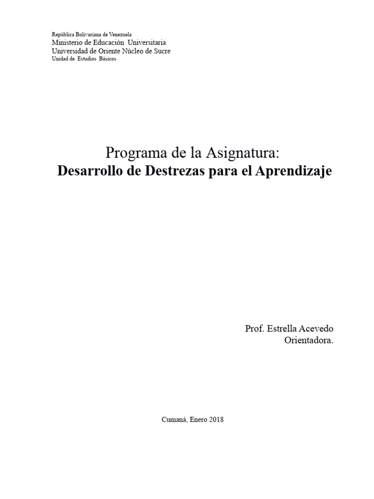 Desarrollo de Destrezas para El Aprendizaje 2018 | PDF | Autoestima ...