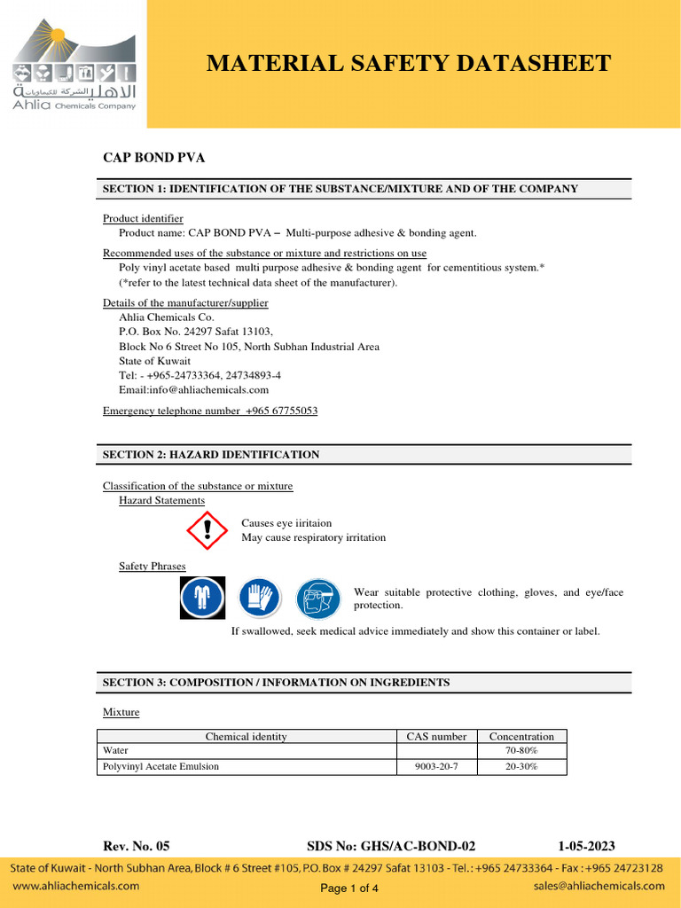 CAPBOND PVA | PDF | Occupational Safety And Health | Safety