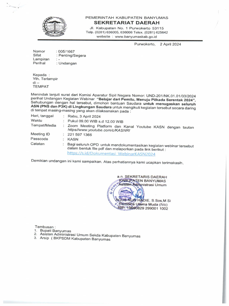 Undangan Zoom Meeting Rabu 03 April 2024 | PDF