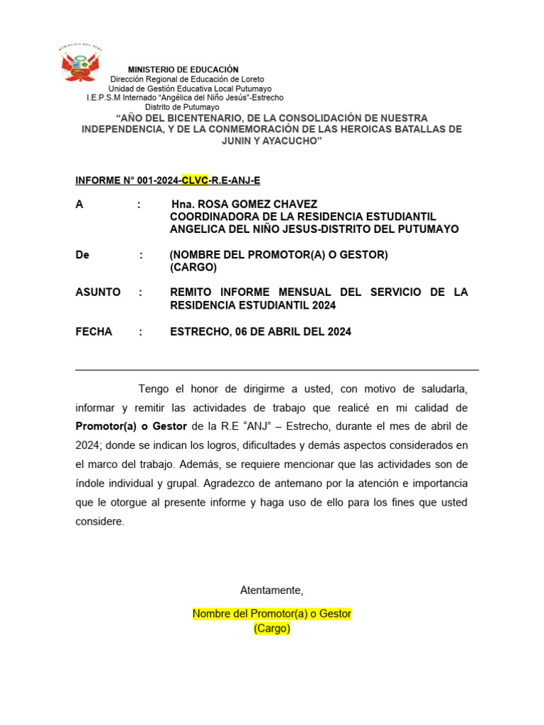 INFORME MENSUAL | PDF | Evaluación | Enseñando