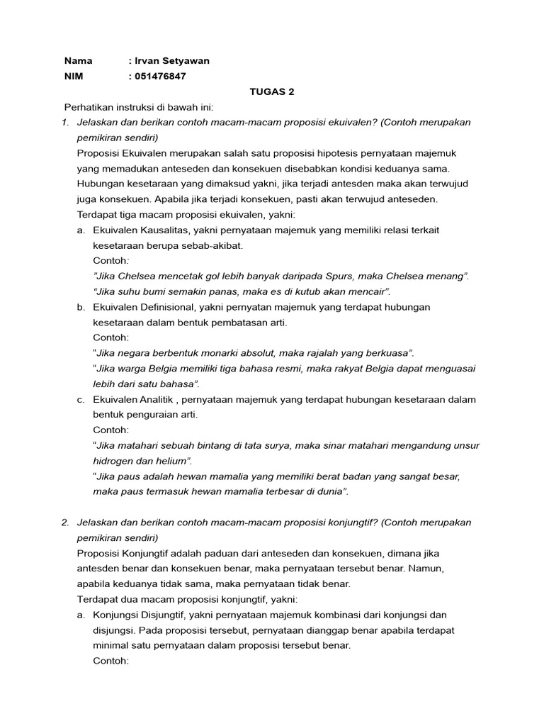 Tugas 2 Logika - Irvan | PDF | Filsafat