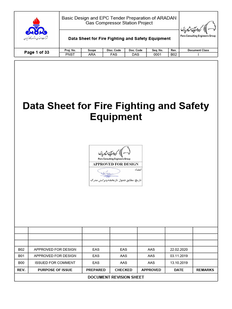PNST-ARA-FAS-DAS-0001-B02-Data Sheet For Fire Fighting and Safety Equipment | PDF ...