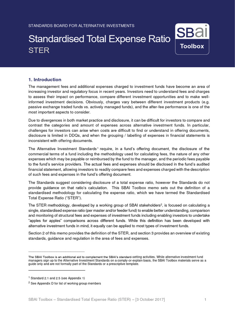 Standardised Total Expense Ratio Guide | PDF | Investment Fund ...