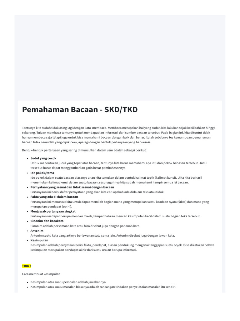 Pemahaman Bacaan - SKD | PDF