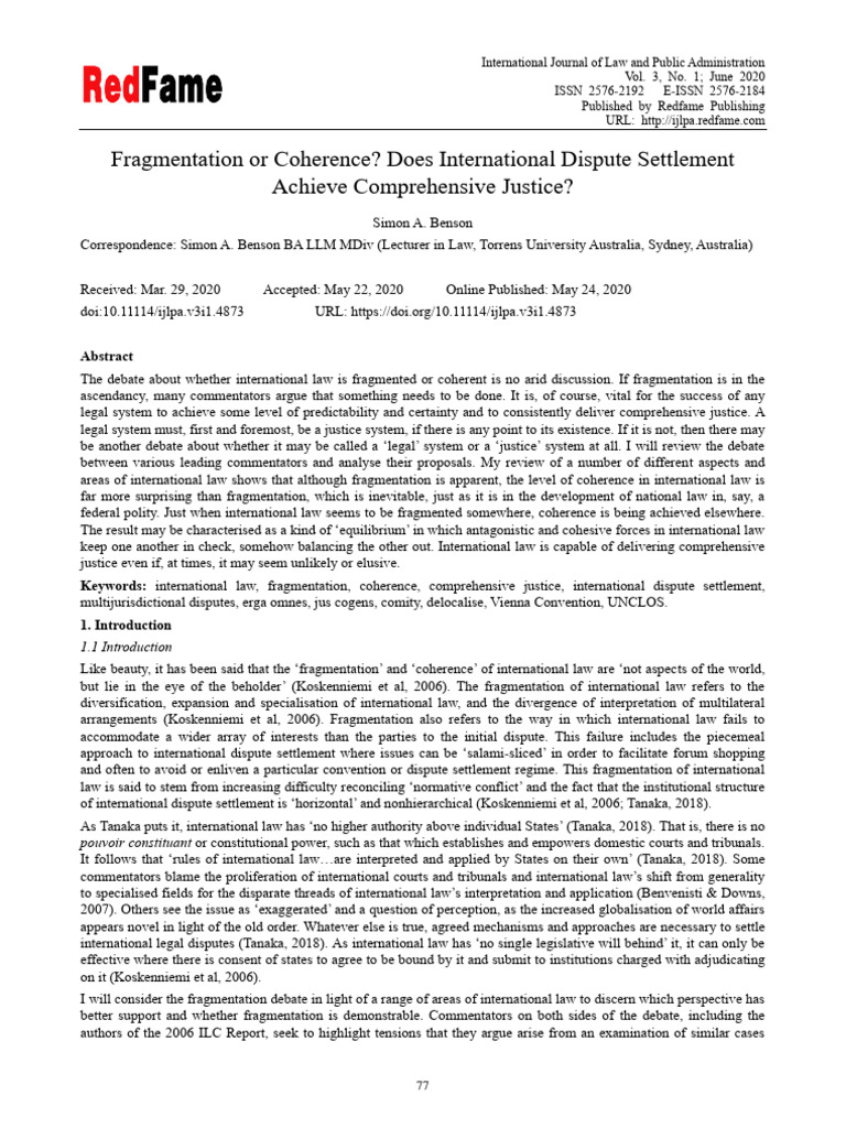 Ijlpa Article S A Benson Fragmentation Or Coherence Does International 0456