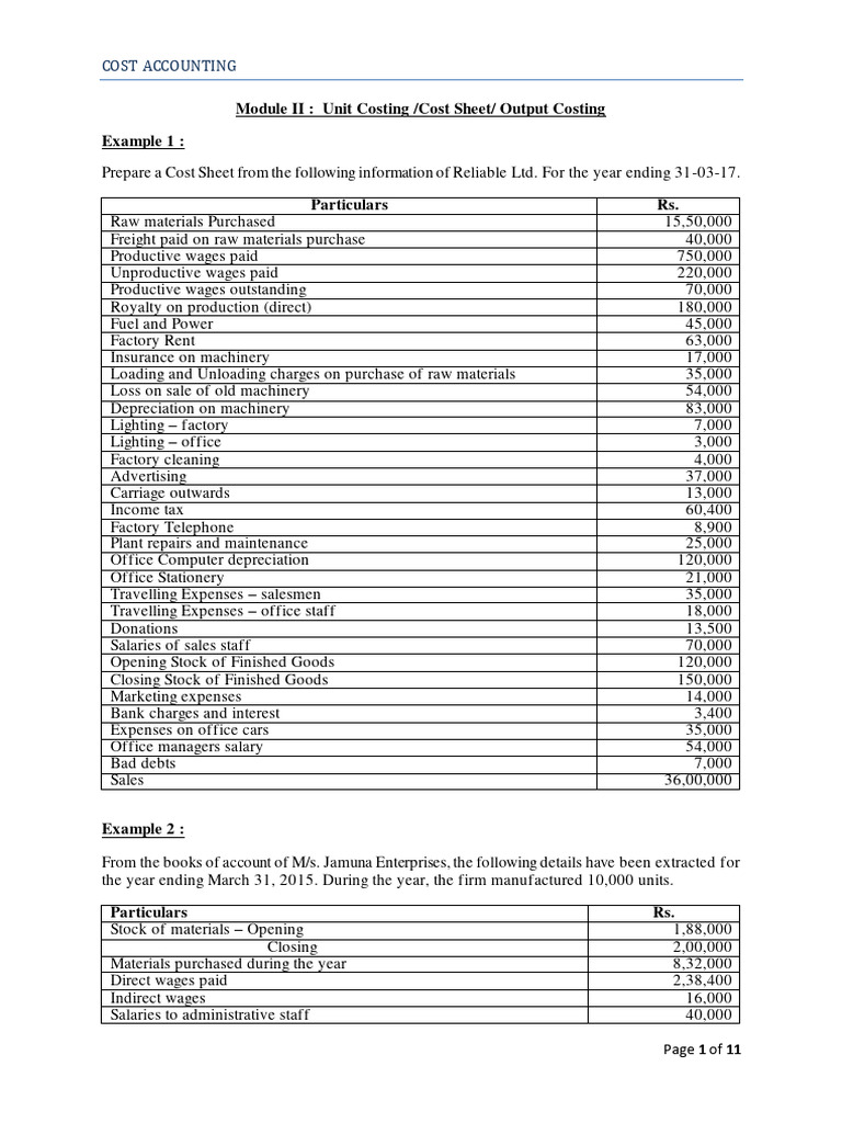 Cost Sheet Preparation in Manufacturing | PDF | Cost | Expense