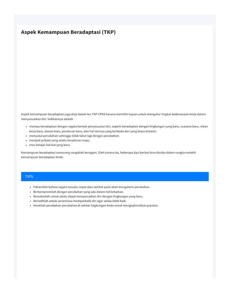 Aspek Kemampuan Beradaptasi (TKP) | PDF