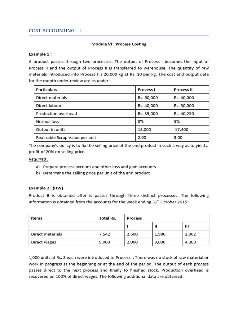 PROCESS COSTING - CW - Examples | PDF | Cost | Profit (Economics)