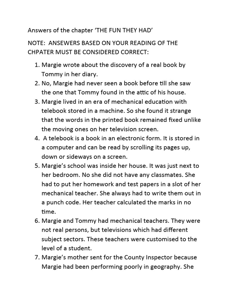 Answers of The Chapter The Fun They Had | PDF
