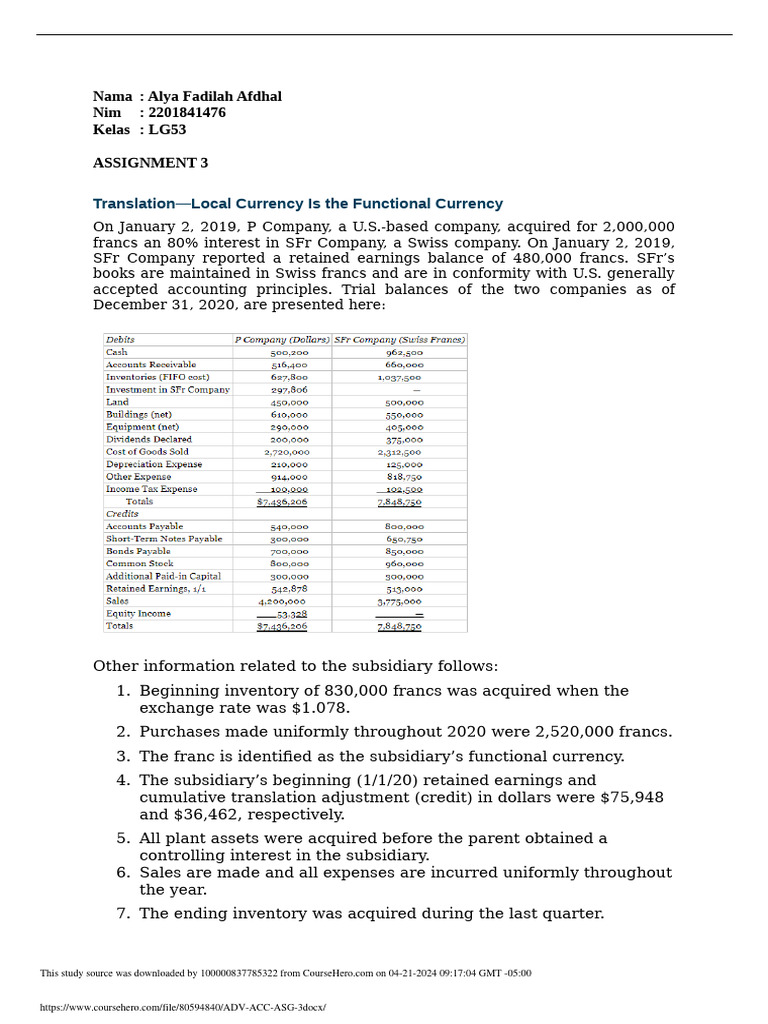 Adv Acc Asg 3 | PDF | Retained Earnings | Expense