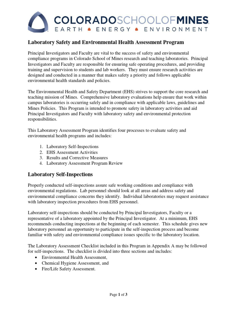 EHS_Laboratory_Safety_and_Environmental_Health_Assessment_Program | PDF ...